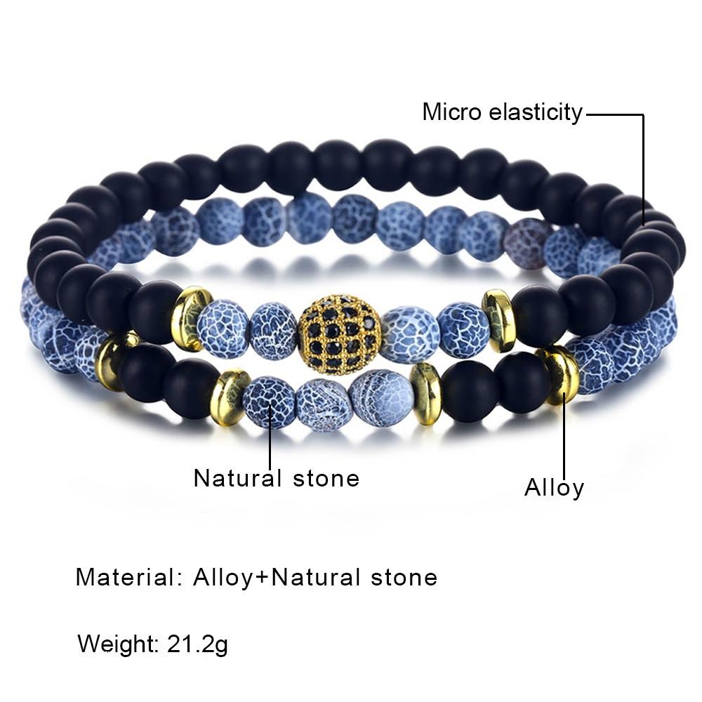 Buy 2Pcs/Sets Natural Stone Beads Bracelet Men 8mm Disco Ball Charms ...