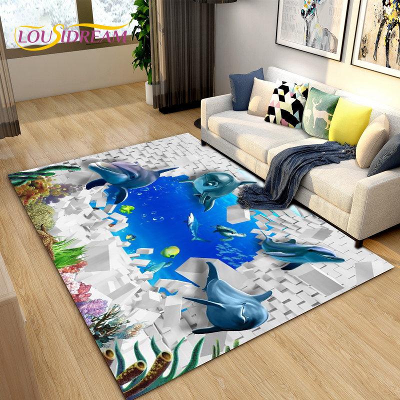 Cheap 3D Seabed Illusion Underwater World Dolphin Shark Area Rug,Carpet ...