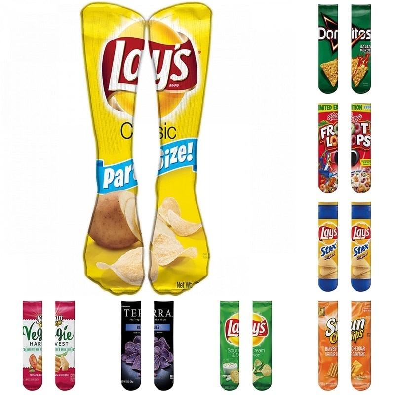 Buy 1 Pair Funny Unisex Men Art Socks Women Printing Potato Chips Knee ...