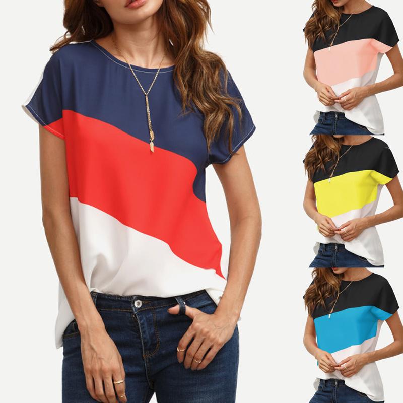 Buy Women's Color Block Blouse Short Sleeve Casual Tee Shirts Tunic ...