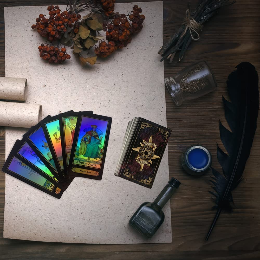 Buy SUNHHX Tarot Cards Set, 78 Surface Laser Tarot Cards, Tarot Cards ...