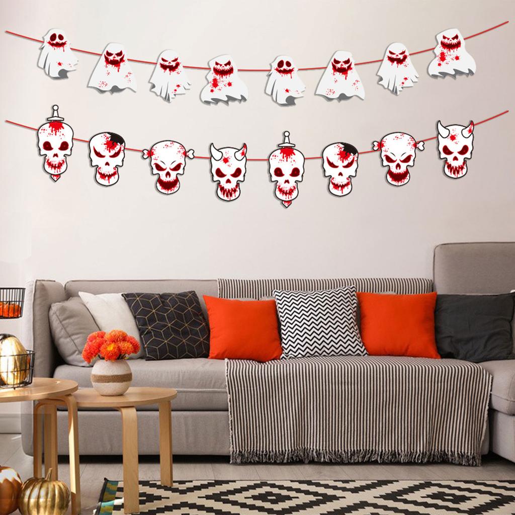 Buy Halloween Hanging Garland Bunting Bat Pumpkin Ghosts Spider Paper ...