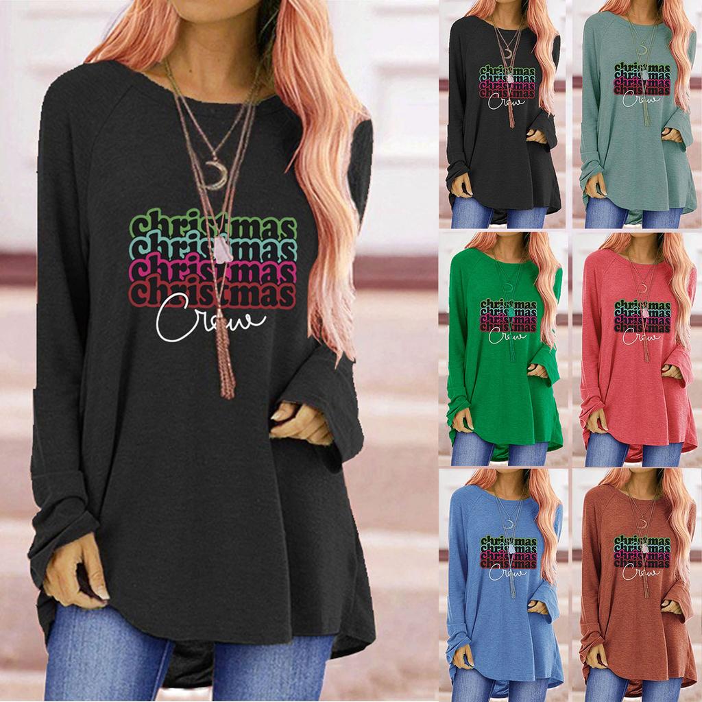 Buy [LV] Women's Round Neck Christmas Long Sleeve Print T-Shirt Top ...