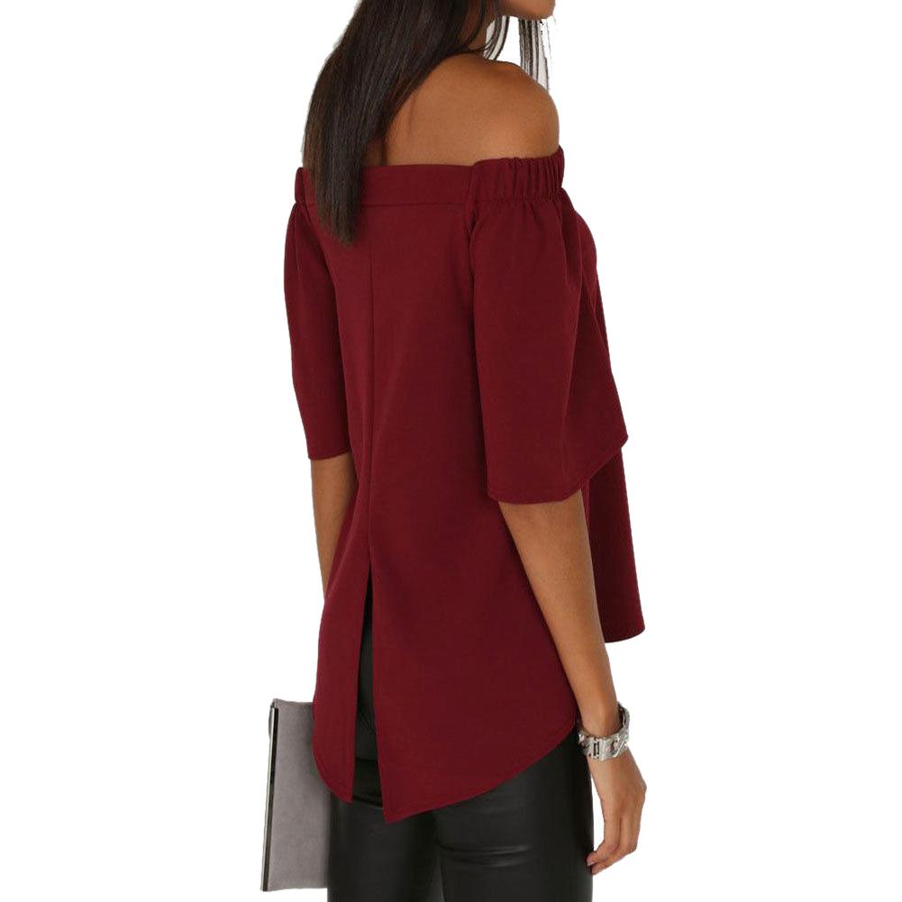 Cheap Women Irregular off Shoulder Top Blouse Slash Neck T-shirt ...