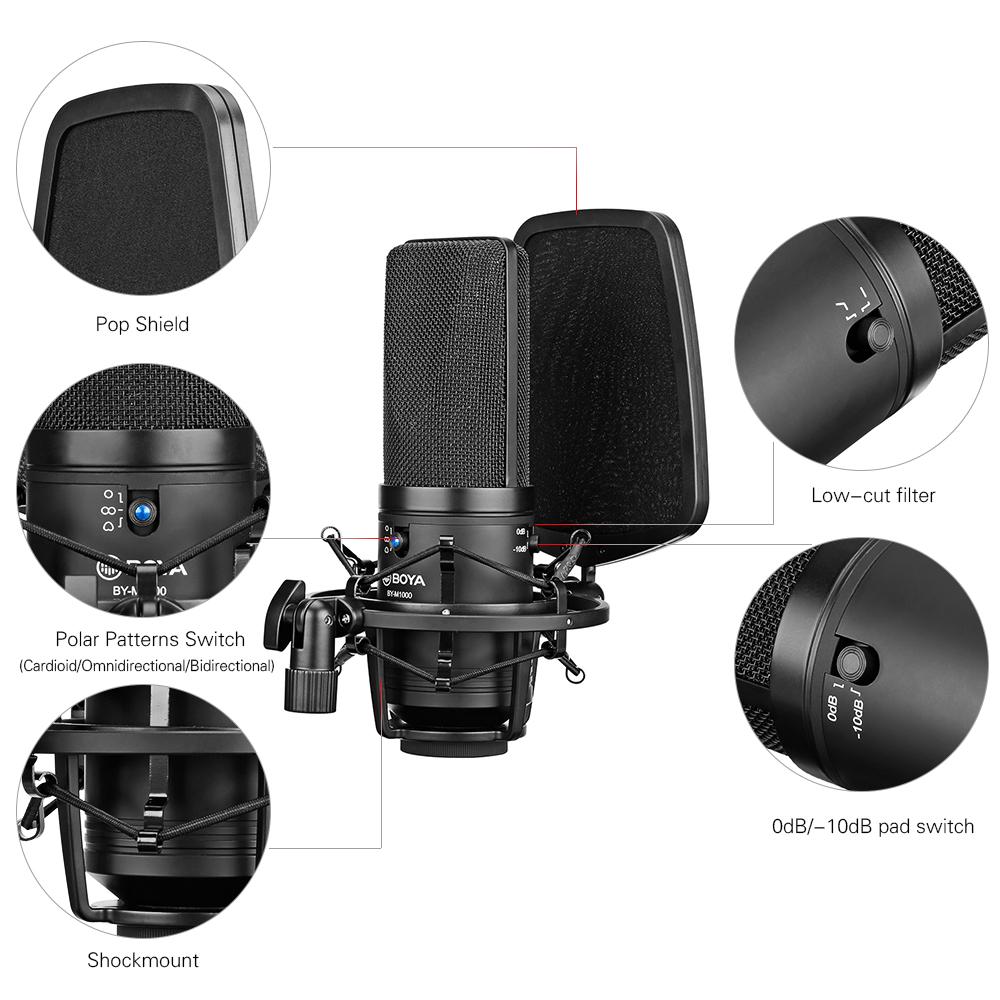 BOYA BY-M1000 Professional Large Diaphragm Condenser Microphone Podcast ...