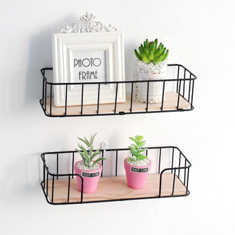 Buy Retro Wall Mounted Shelf Wire Rack Storage Unit With Hooks Basket ...