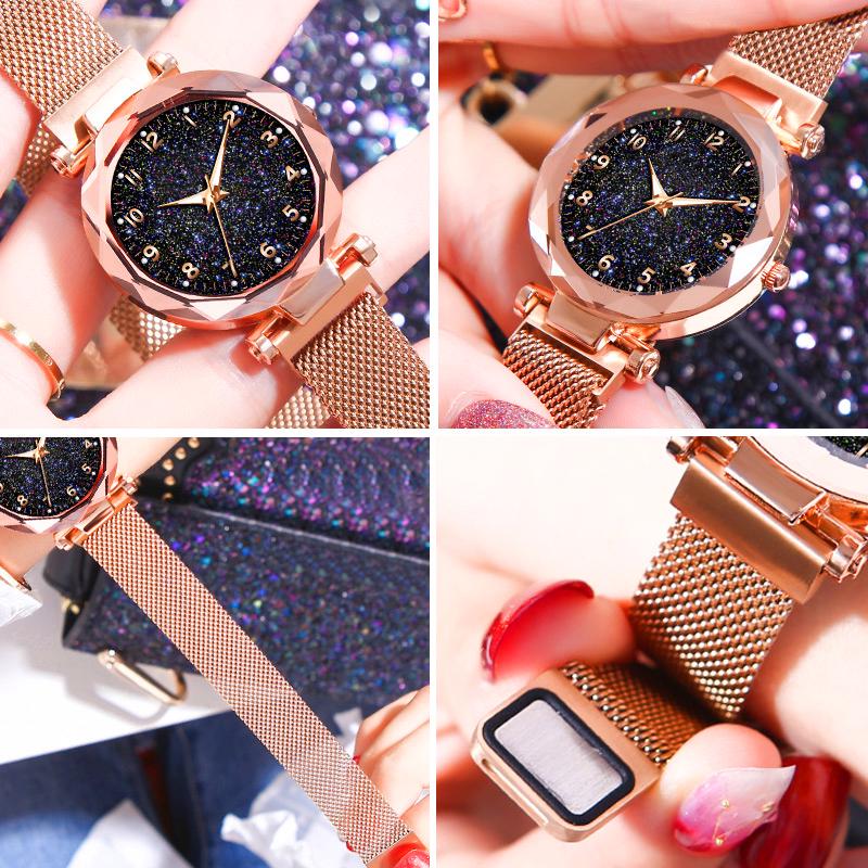 Buy Women'S Fashion Watch Stainless Steel Mesh Strap Star Magnet Watch ...