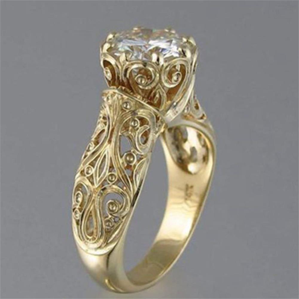 New Wedding Engagement Vintage Yellow Gold Plated 14K Zircon Ring ...