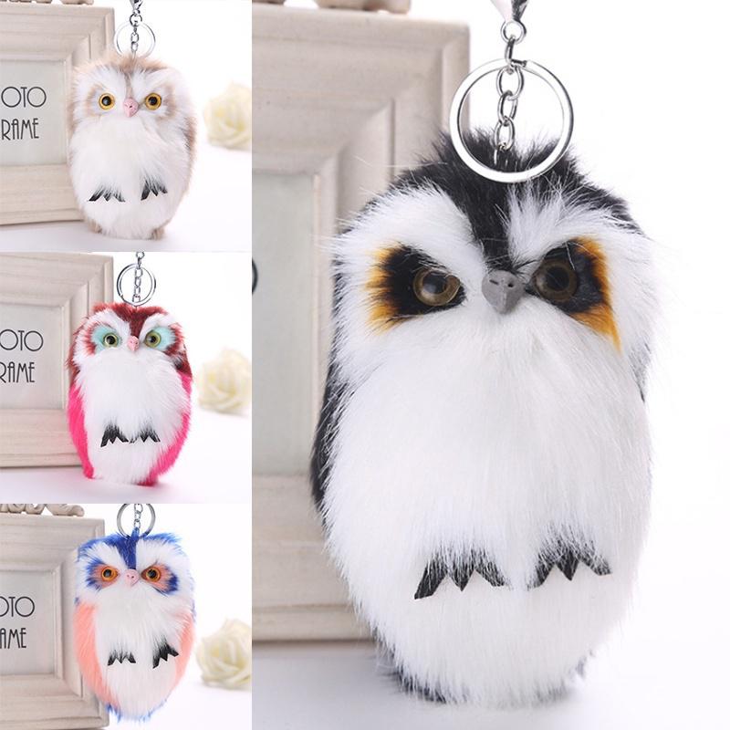 Buy 15CM Cute Owl Keychain Pendant Women Key Ring Holder Pompoms Key ...