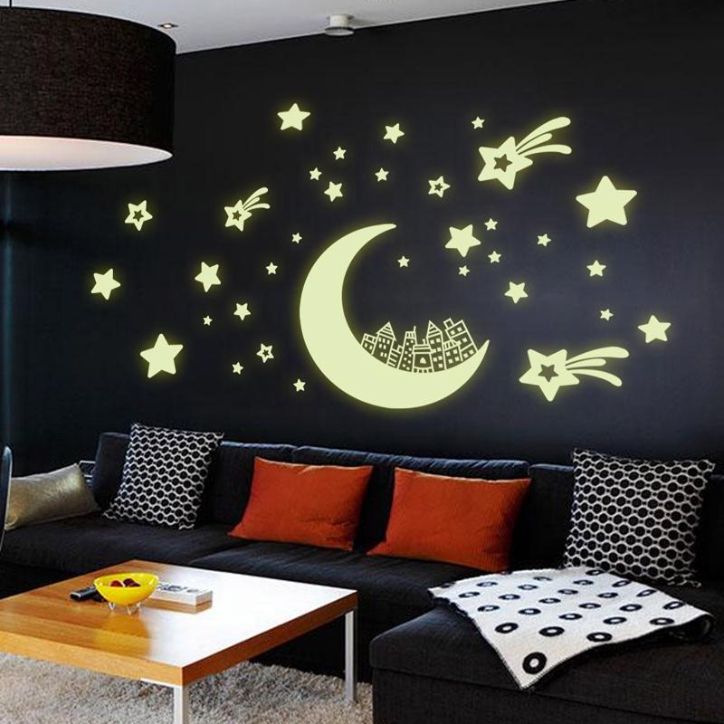 Buy Night Light Glow In The Dark Moon Stars Wall Stickers Home Decor ...