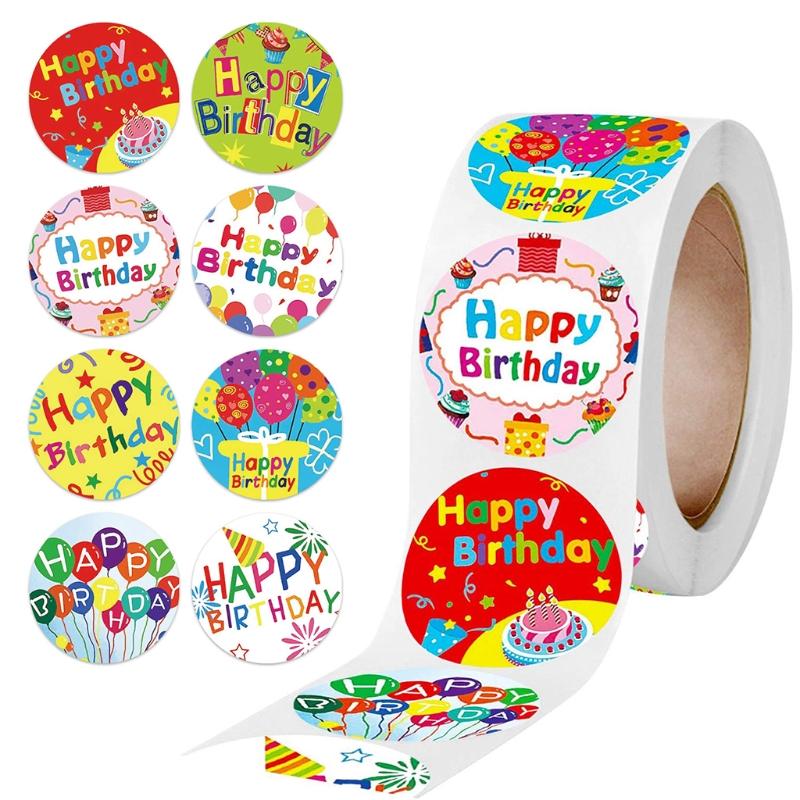 500pcs Happy Birthday Stickers Colorful Balloon Cake Round Seal Labels ...
