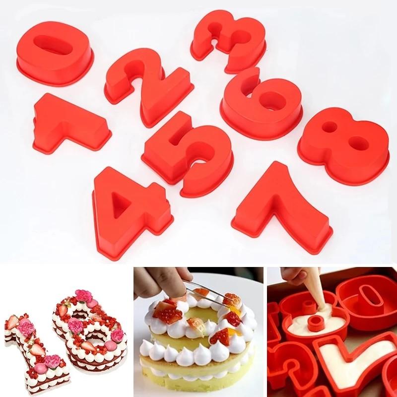 Buy 10 Inch Large Silicone Number Molds 0-9 Arabic Number Cake Mold ...