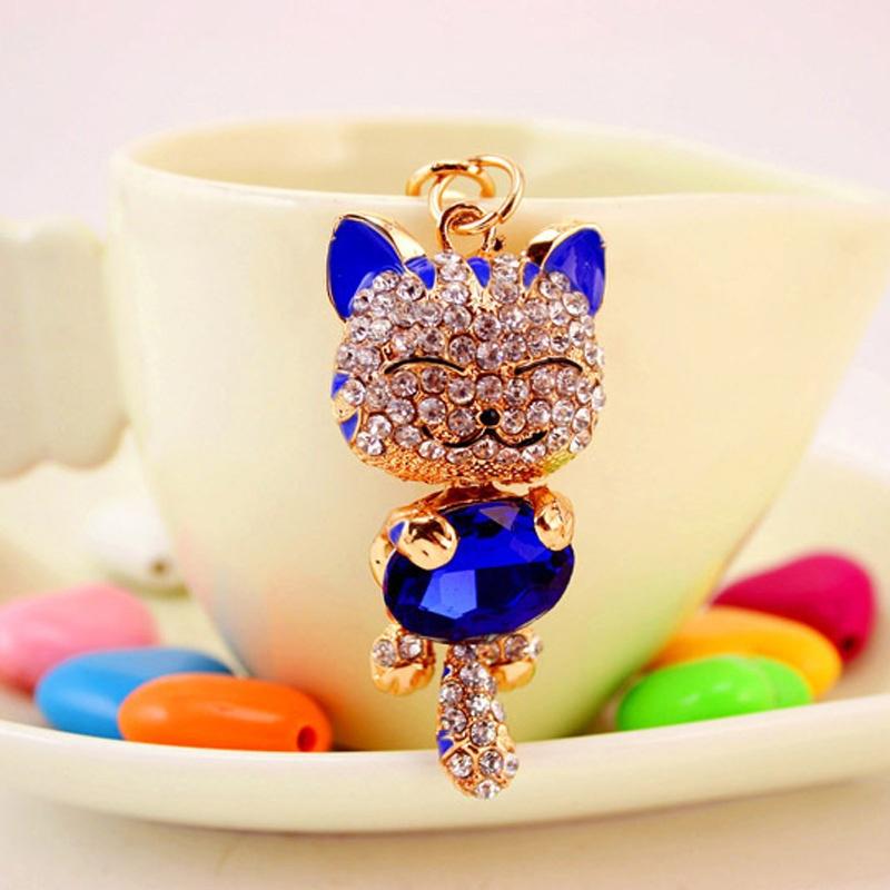 Buy Cat Keychain Gold Crystal Rhinestones Women Handbag Charm Key ...