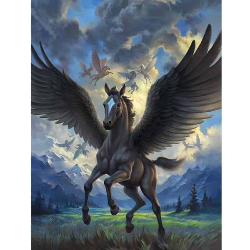 Buy 5D Full DIY Diamond Painting"flying Black Horse" Rhinestones Cross ...
