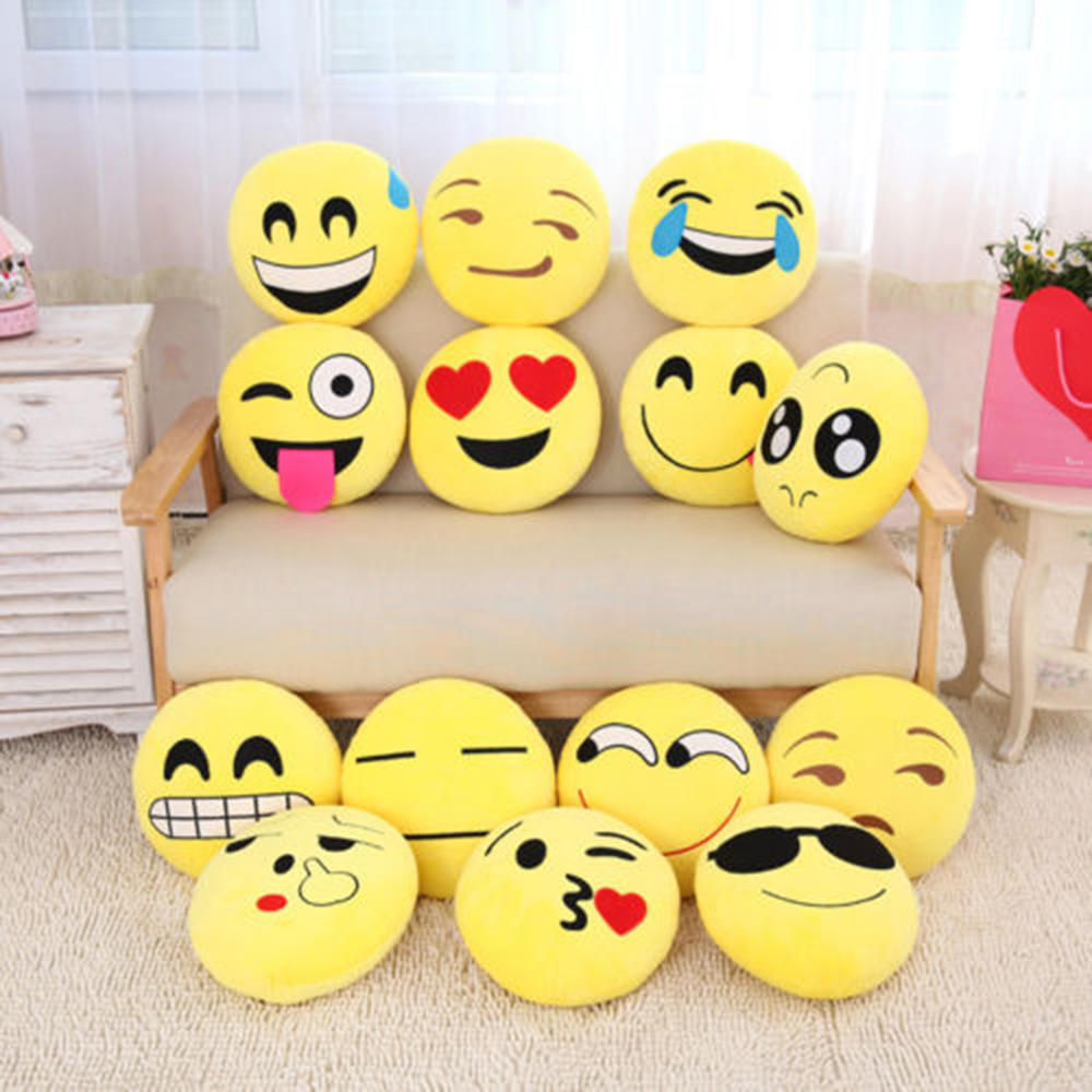 Buy Pillow Cover Lovely Face Round Cushion Soft Emoji Smiley Emoticon ...