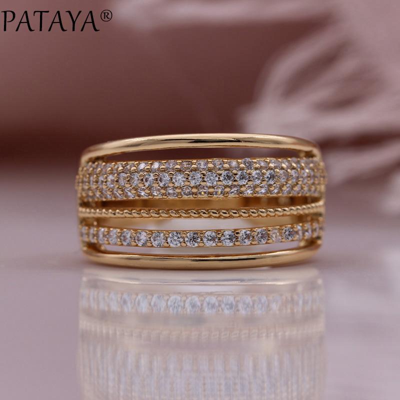 Cheap PATAYA New Rose Gold Color Wedding Luxury Hollow Rings White ...