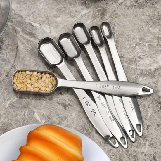 Buy 6Pcs/Set Measuring Tablespoons Anti-deformed Glossy Silver Color ...