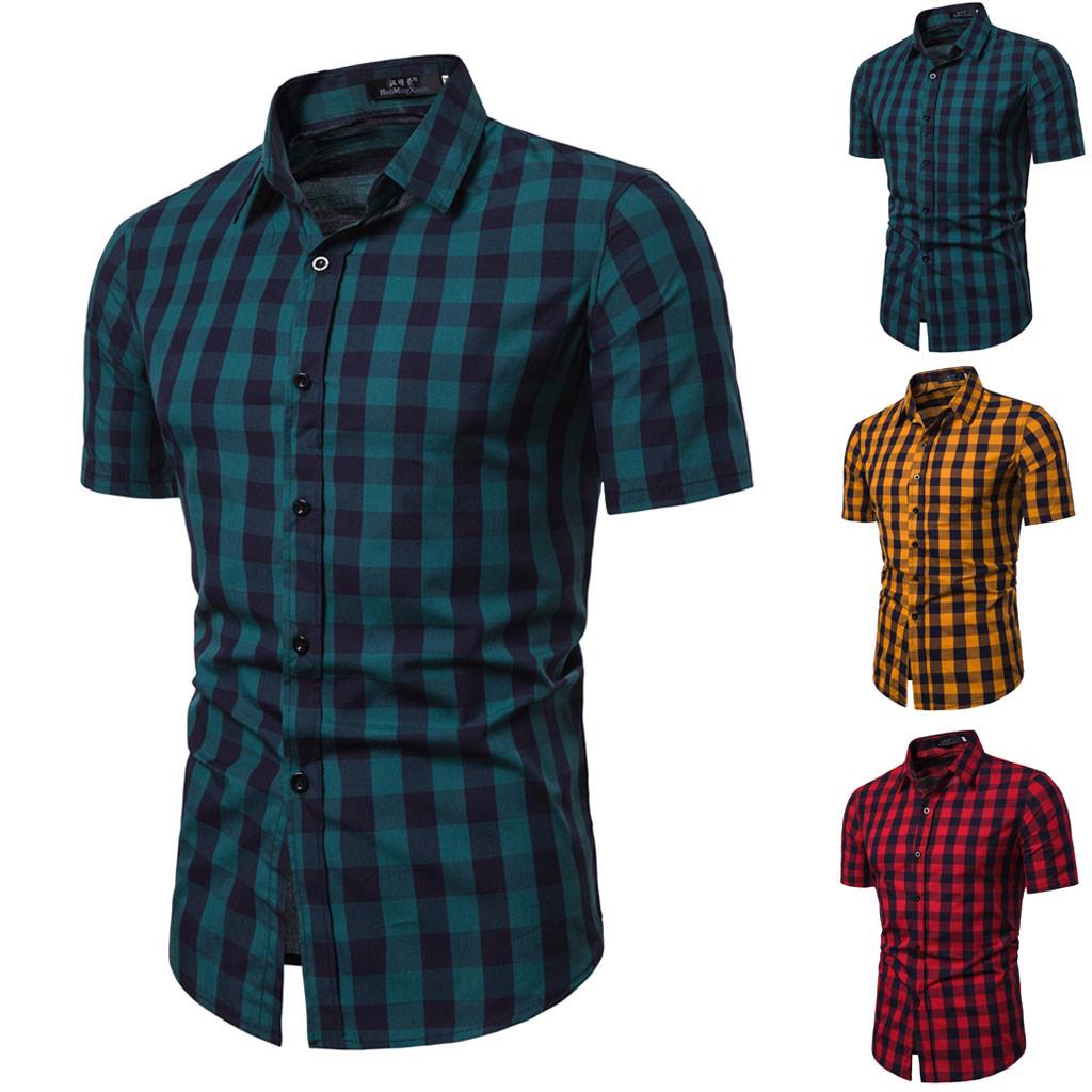 Buy SG Men's Lattice Splicing Pattern Casual Fashion Lapel Short Sleeve ...