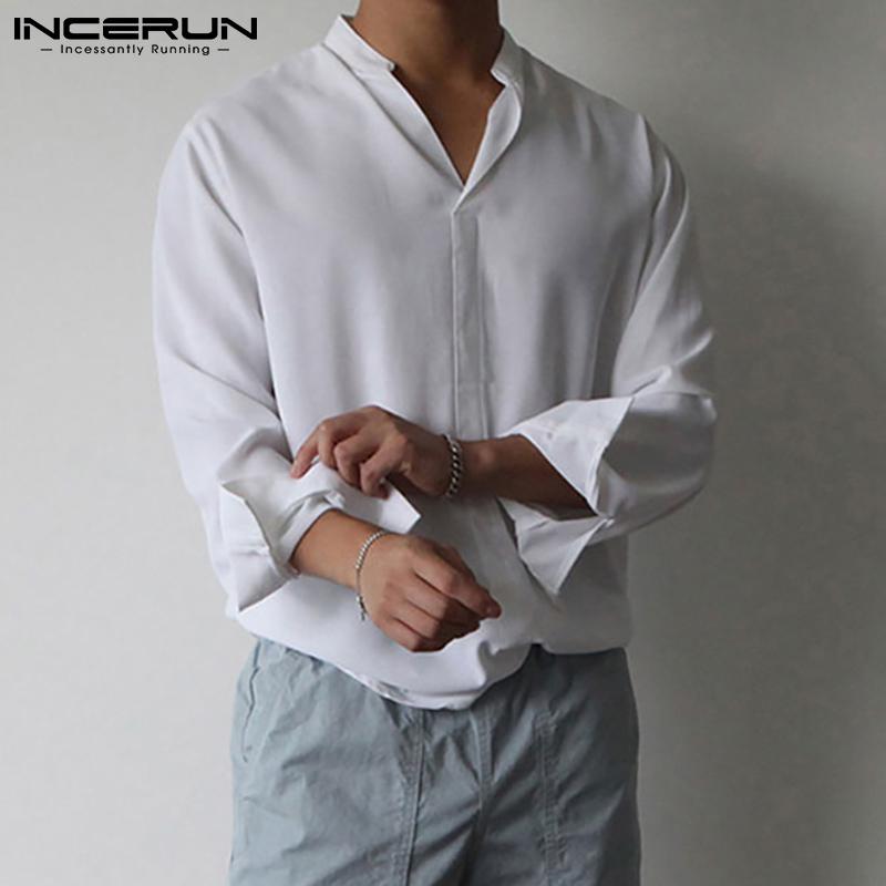 Buy INCERUN Spring Men V Neck Formal Henley Shirts Long Sleeve Office ...