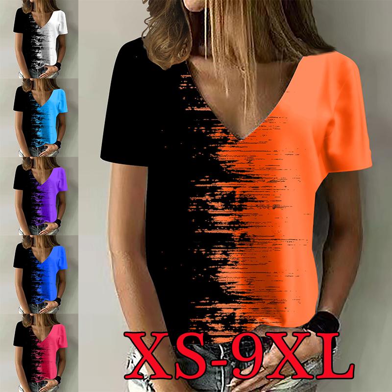 Buy Women's New Loose Summer V-Neck Printed Short Sleeve Top Plus Size ...