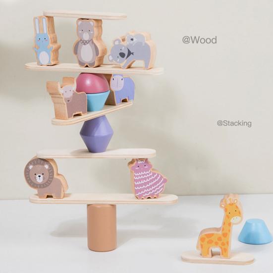 1 Set Children Stacking Animals Balance Block Toys Wooden Dinosaur ...