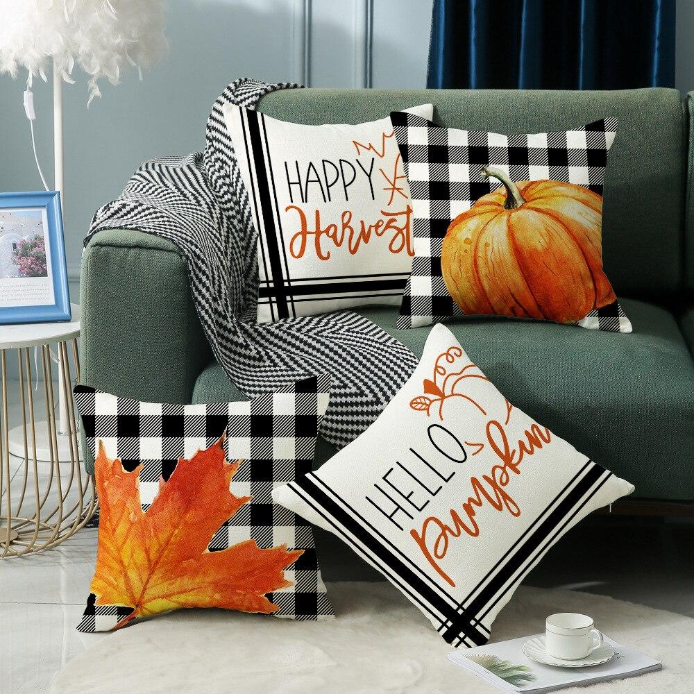 Autumn Maple Leaf Cushion Cover Soft Sofa Pillowcase Pumpkin Pattern ...
