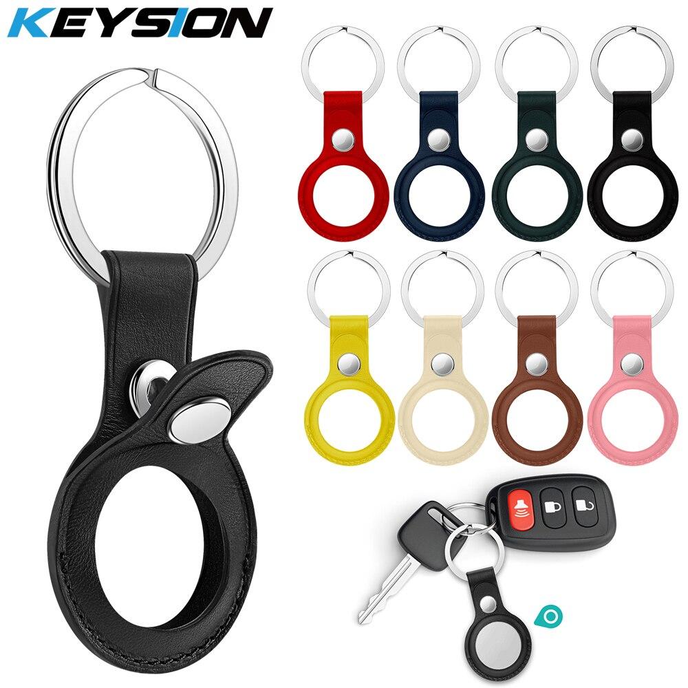 Buy KEYSION Luxury Leather Key Ring Case for Apple iPhone Airtag ...