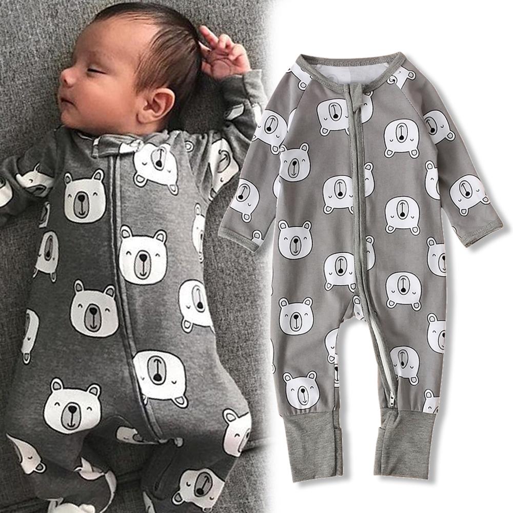 Buy Infant Baby Boys Girls Bear Pattern Long Sleeve Zipper Romper ...