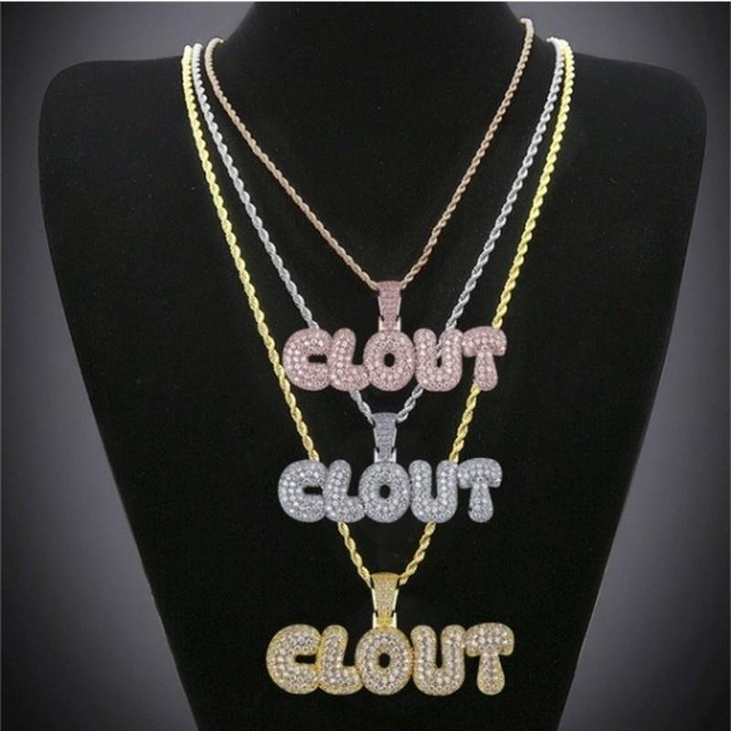 Buy Hip Hop Iced Out Zircon CLOUT Bubble Letter Pendant Gold/Silver ...