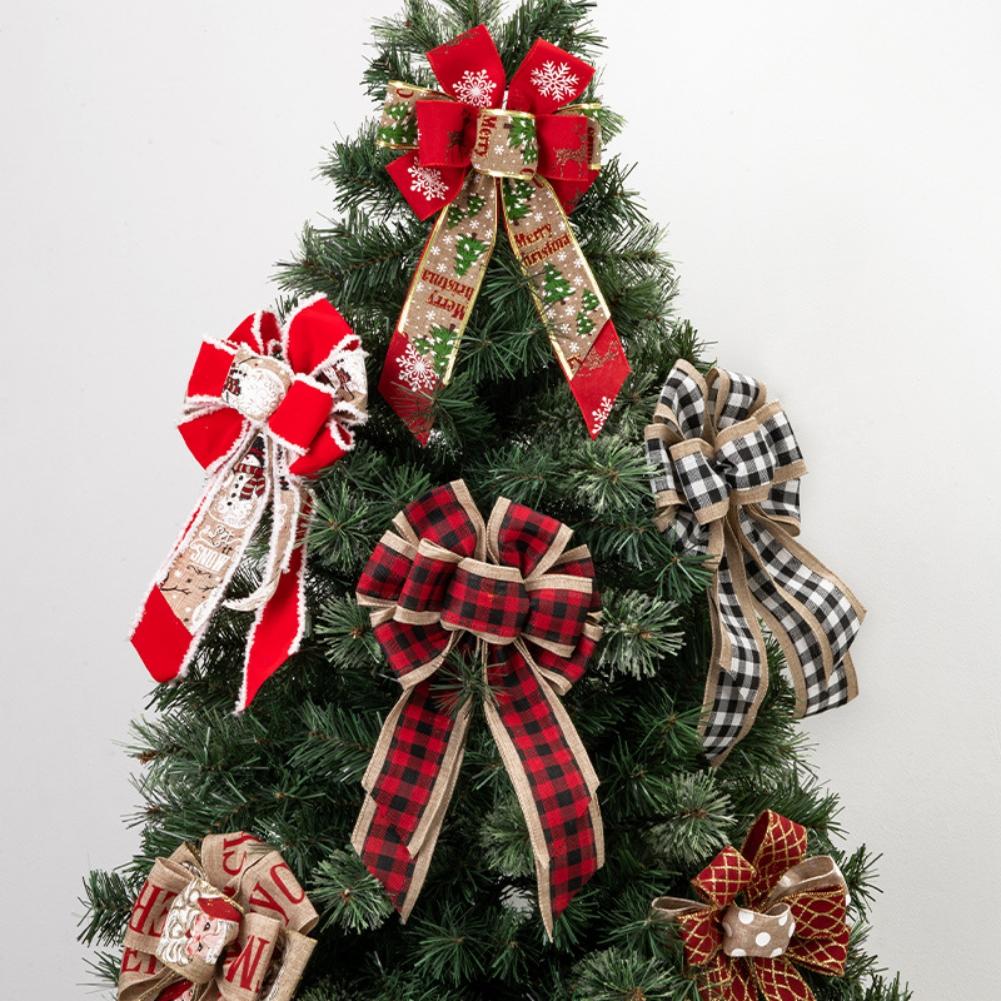 Buy Santa Claus Bows Burlap Plaid Bowknot Christmas Tree Topper ...