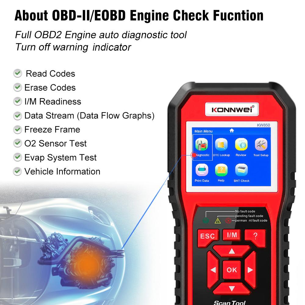 Buy KONNWEI KW850 OBD2 Scanner Full Function Car Diagnostic Tool Universal OBD Engine Code ...