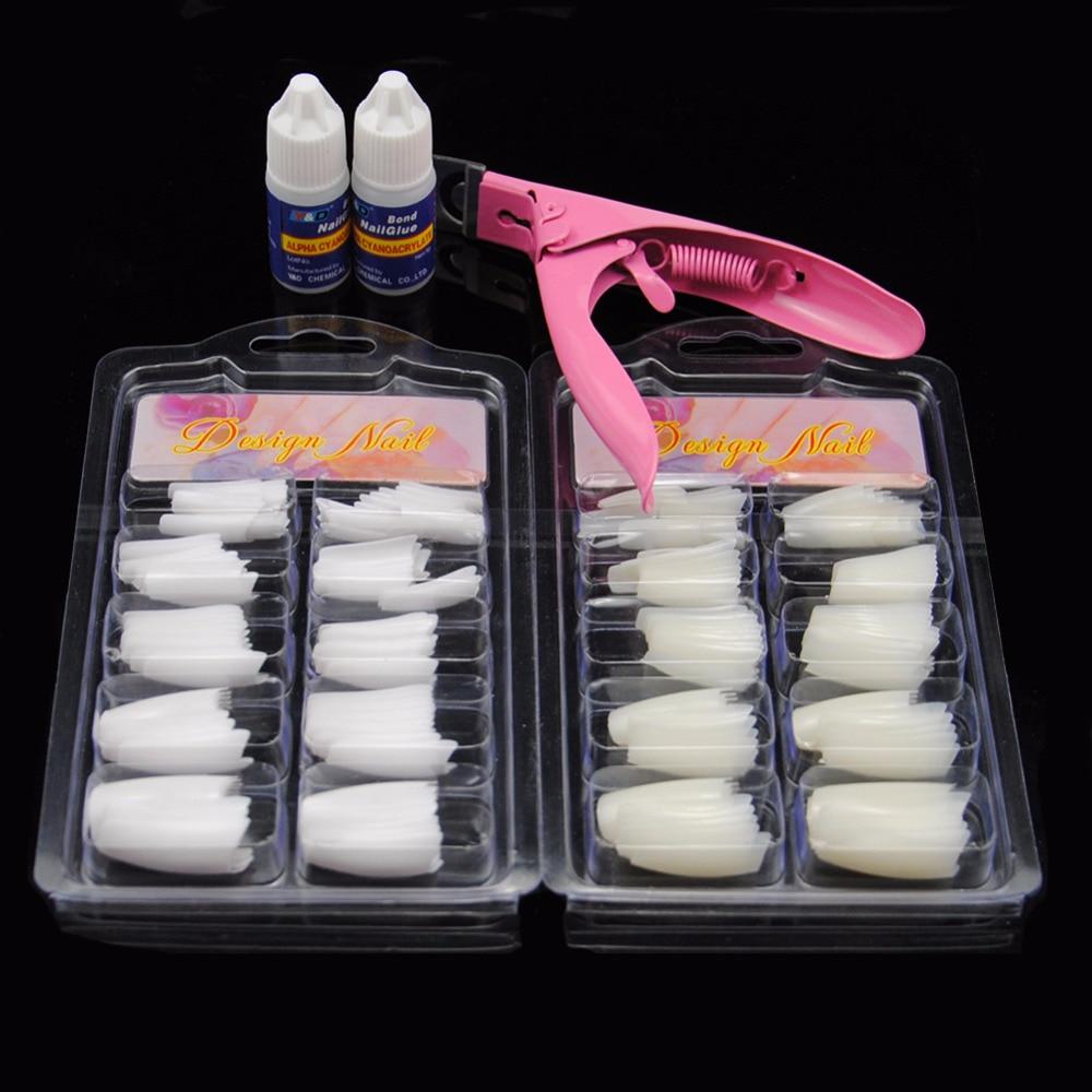 200pcs False Nail Tips Fake Tips Half Cover Tools Set Gel Glue Cutter ...