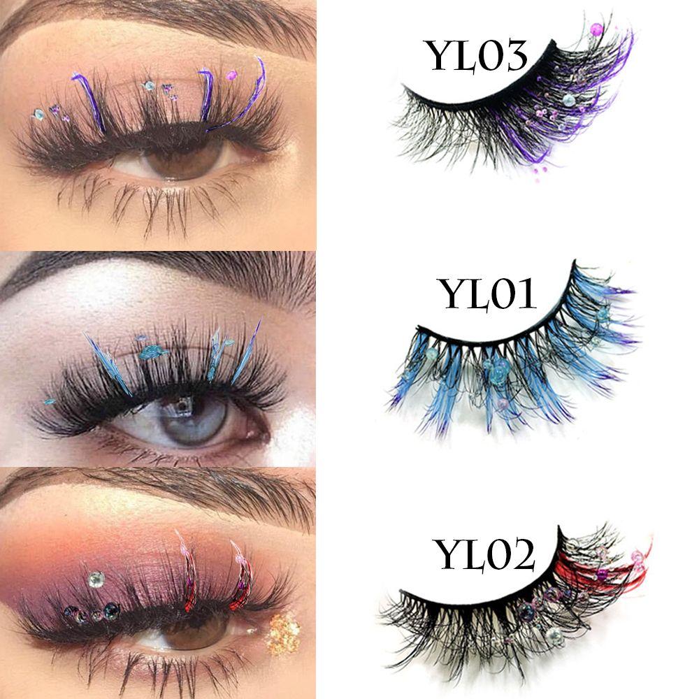 Tools Long Volume Handmade Fluffy Wispy False Eyelashes Colorful ...