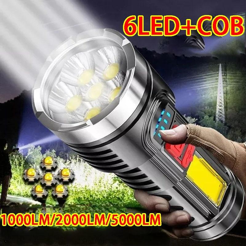 Buy LED Flashlight 6 LED Wick Super Bright Light USB Recharge COB Side ...