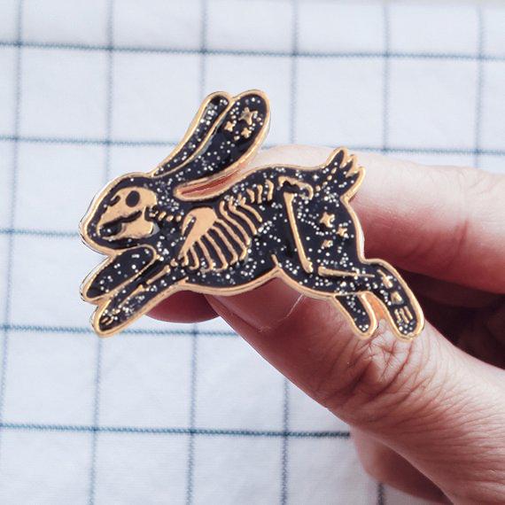 Skeleton Running Rabbit Enamel Pins Backpack Hat Bag Badge Brooch Bunny ...