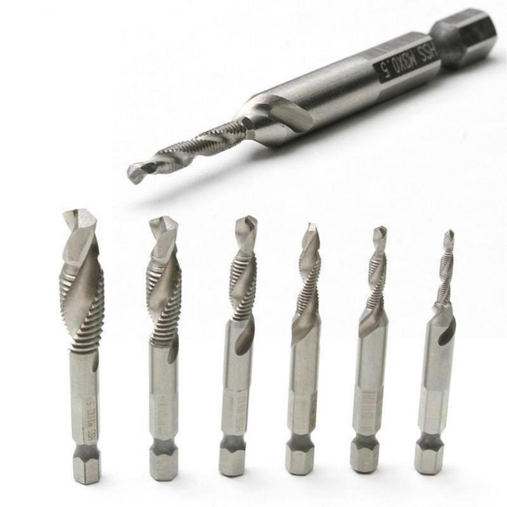Buy 6Pcs High Speed Steel Metric Spiral Hand Plug Tap Hex Shank Screw ...