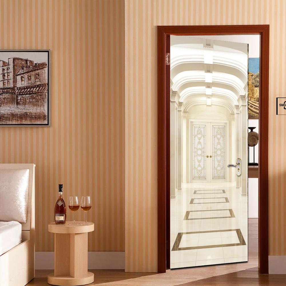 3D Door Sticker DIY Decal Nordic Style Corridor White Self-adhesive ...
