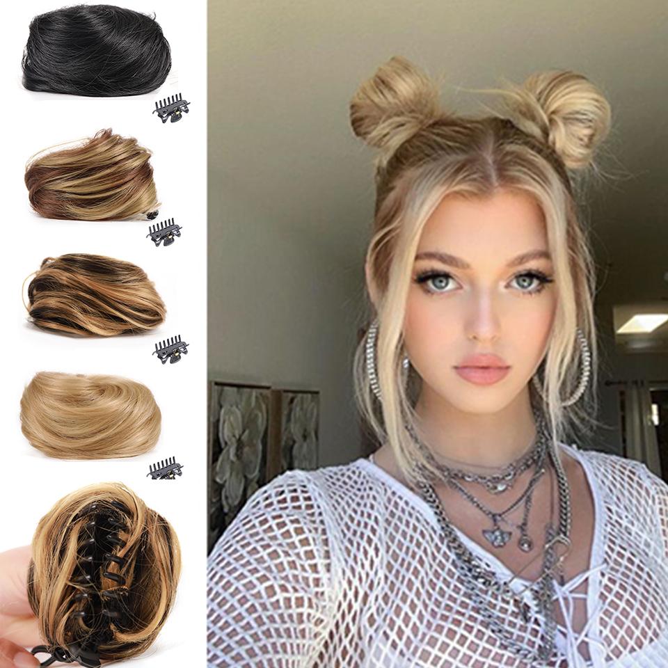 Compra online de Bun sintético feminino curly fofo fofo chignon donut ...