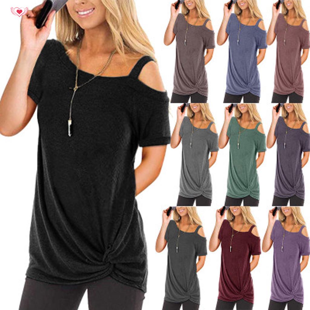 Women Short Sleeve Pure Color Top T Shirt Ladies Blouse uygun fiyatlı ...