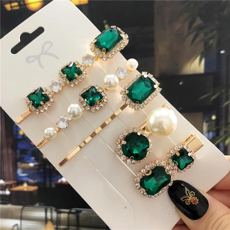 Buy Green Crystal Hair Clip Hairpins for Women Fashion Luxury Simulated ...