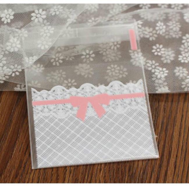 Buy 7x7cm Samll Gift Bag Self-adhesive Plastic Bags 100pcs Lace Bowknot ...