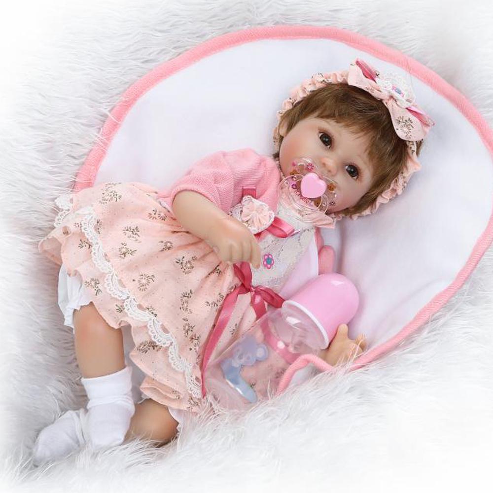 Buy Pinky 17 Inch Lovely Reborn Baby Silicone Doll Girl Soft Cotton ...