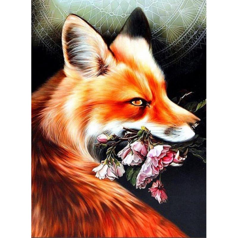 Buy 5D DIY Diamond Painting A Fox with Flowers In Its Mouth Diamond ...