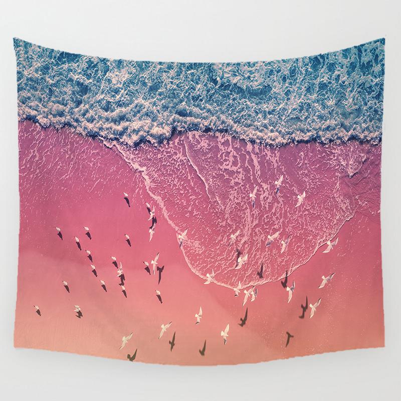 Cheap Pebble powder warm sky seaside tapestry wall hanging artist ...