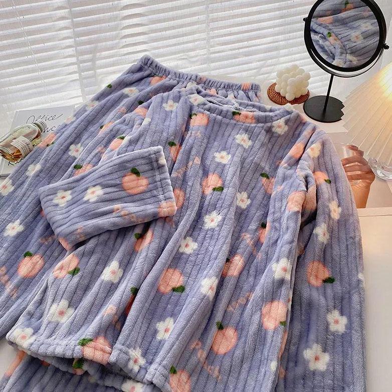 Buy Women's Sweet Cute Peach Pajamas Two-piece Sleepwear Female Autumn ...