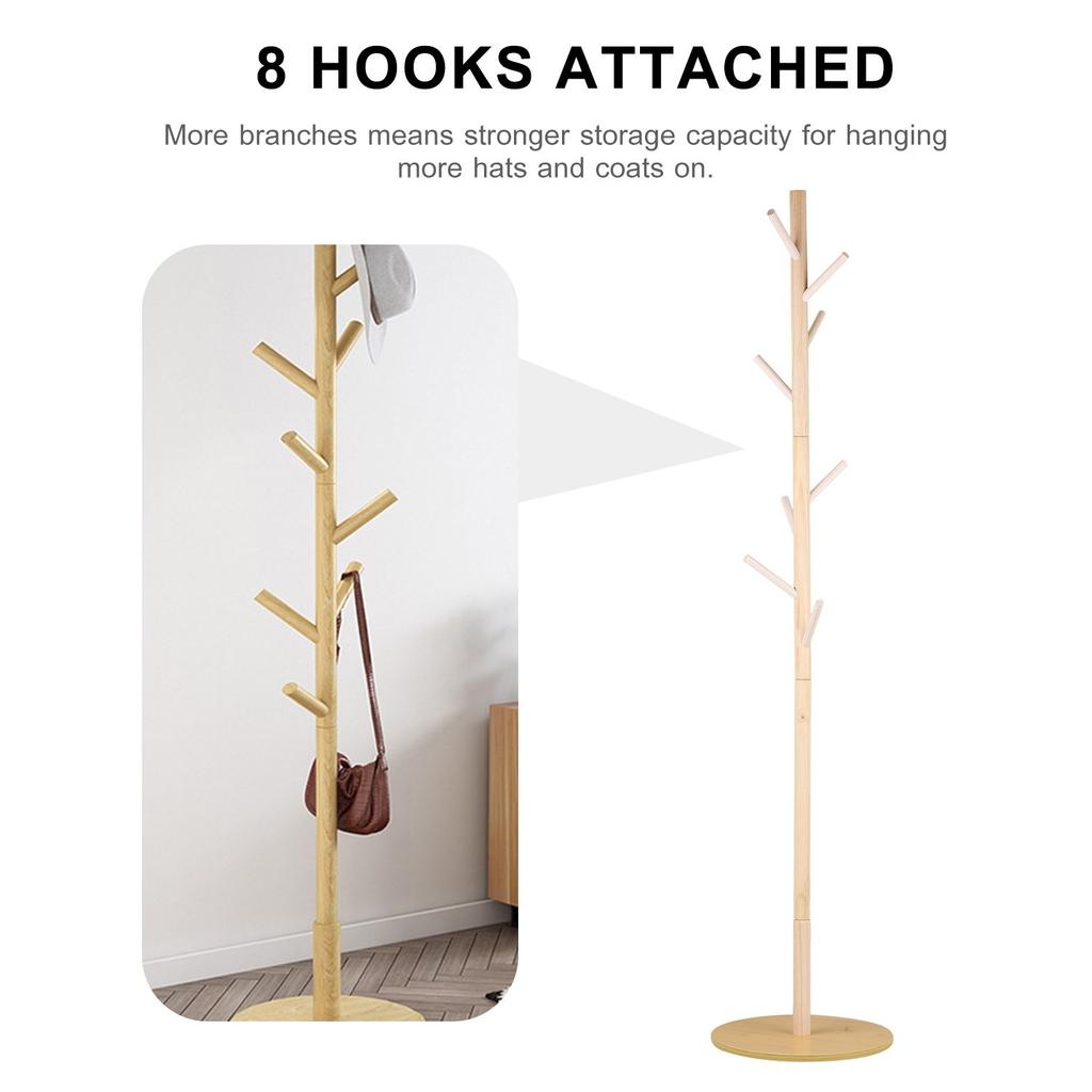 HBKS Assembled Clothes Rack Cylindrical 8-Branch Clothes Hanger Pine ...