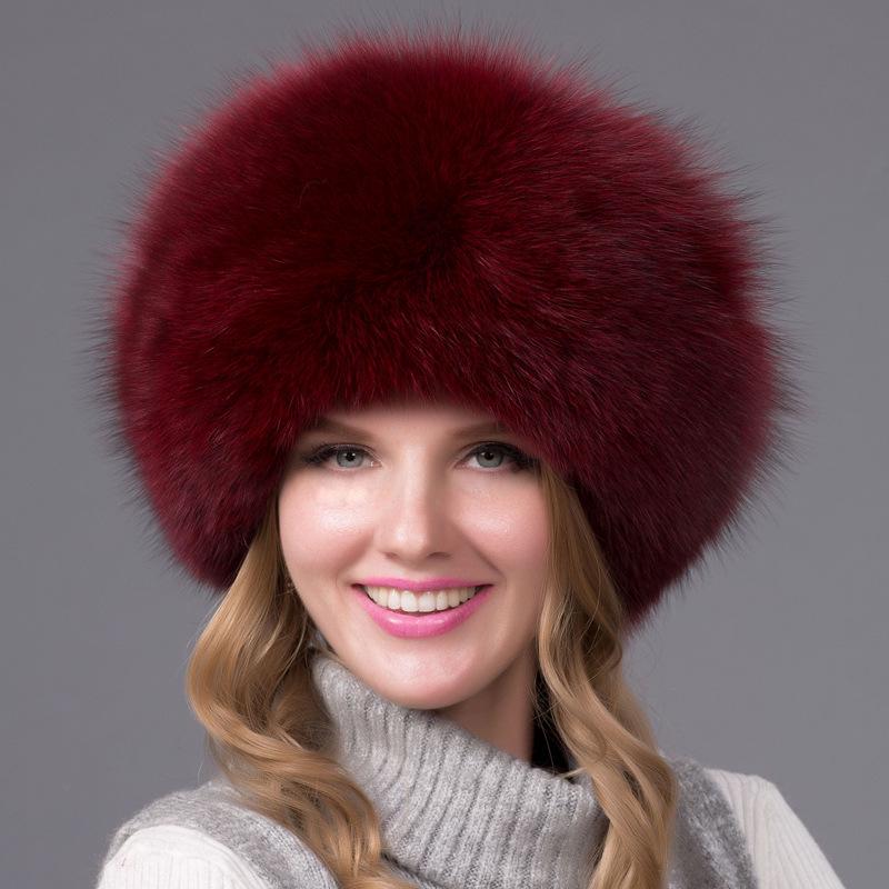 Buy Winter Fox Fur Lady Big Round Hat Thicken Women Mink Fox Caps Soft ...