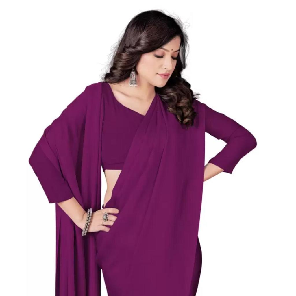 Cheap Satin Georgette Saree has a shiny front and Glossy look. It has ...