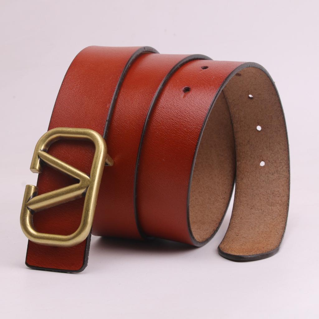 Buy Ladies Two-layer Cowhide V Letter Thin 2.8cm Width Retro Jeans Coat ...