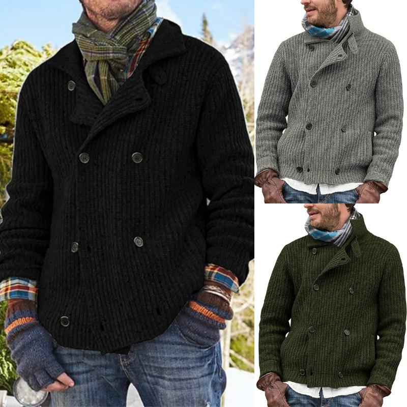 Buy Men's Winter Plus Size Sweater Solid Color Button Knitted Warm ...